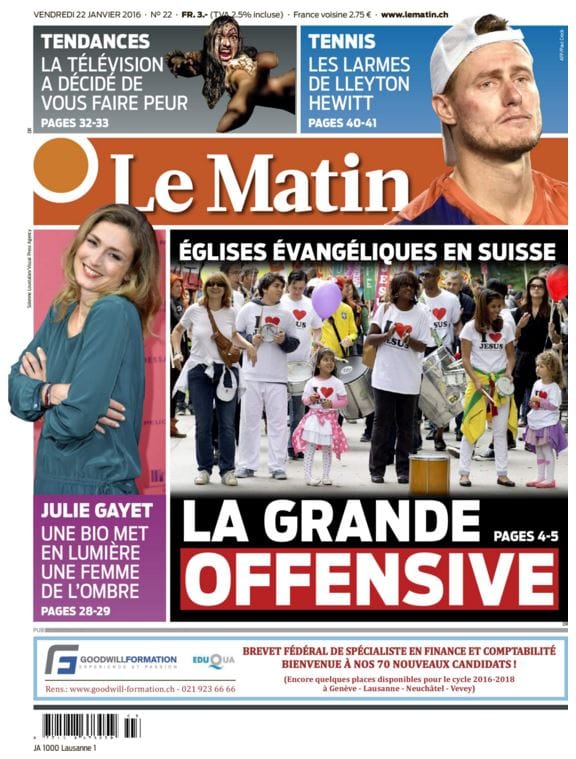 Suisse: L’action Jean 3.16 en «Une» du quotidien le Matin ...